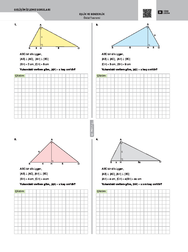 9. Sınıf Matematik Öklid Teoremi Gelişim İzleme Soruları Konu Özeti - Derslig