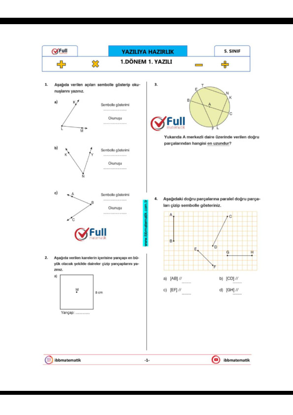 5. Sınıf Matematik 5.sınıf matematik yazılı örnekleri 4 Yazılı Örneği - Derslig
